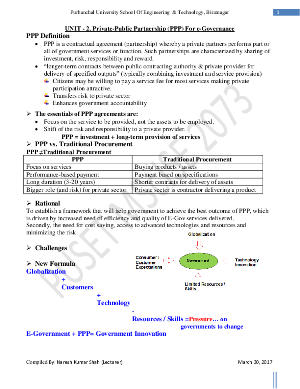 (DOC) UNIT -2. Private-Public Partnership (PPP) For e-Governance PPP ...