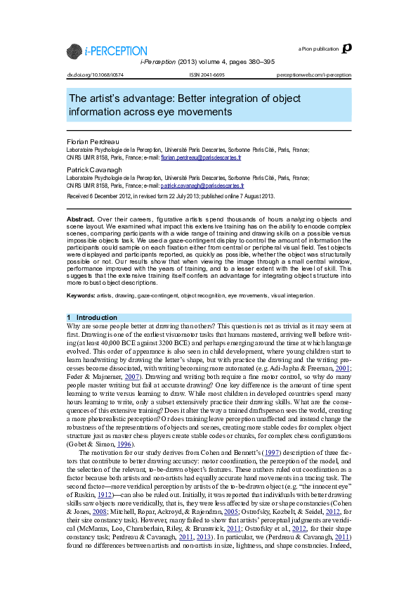 (PDF) The artist’s advantage: Better integration of object information across eye movements ...