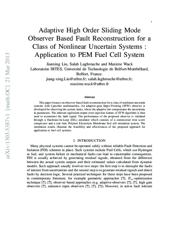 (PDF) Adaptive High Order Sliding Mode Observer Based Fault Reconstruction for a Class of ...