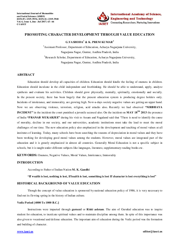 (PDF) PROMOTING CHARACTER DEVELOPMENT THROUGH VALUE EDUCATION