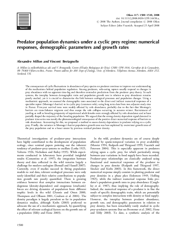 (PDF) Predator population dynamics under a cyclic prey regime ...