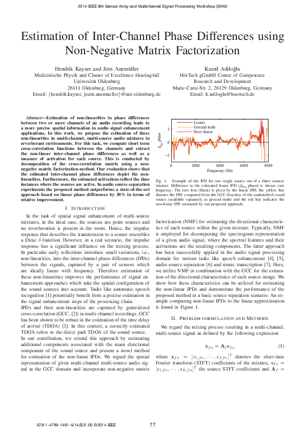 (PDF) Estimation of Inter-Channel Phase Differences using Non-Negative Matrix Factorization