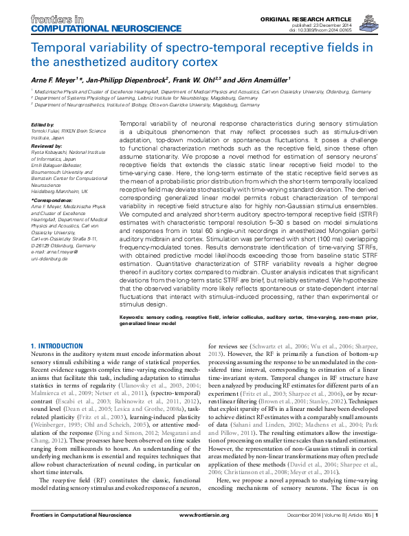 Pdf Temporal Variability Of Spectro Temporal Receptive Fields In The