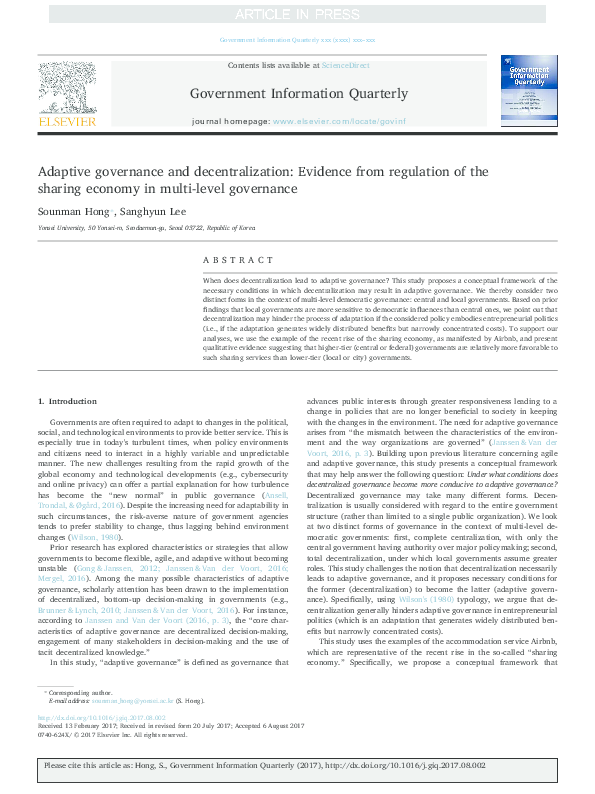 (PDF) Adaptive governance and decentralization: Evidence from ...