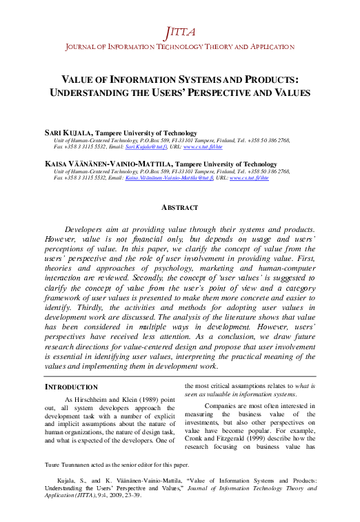 (PDF) Value of Information Systems and Products: Understanding the ...