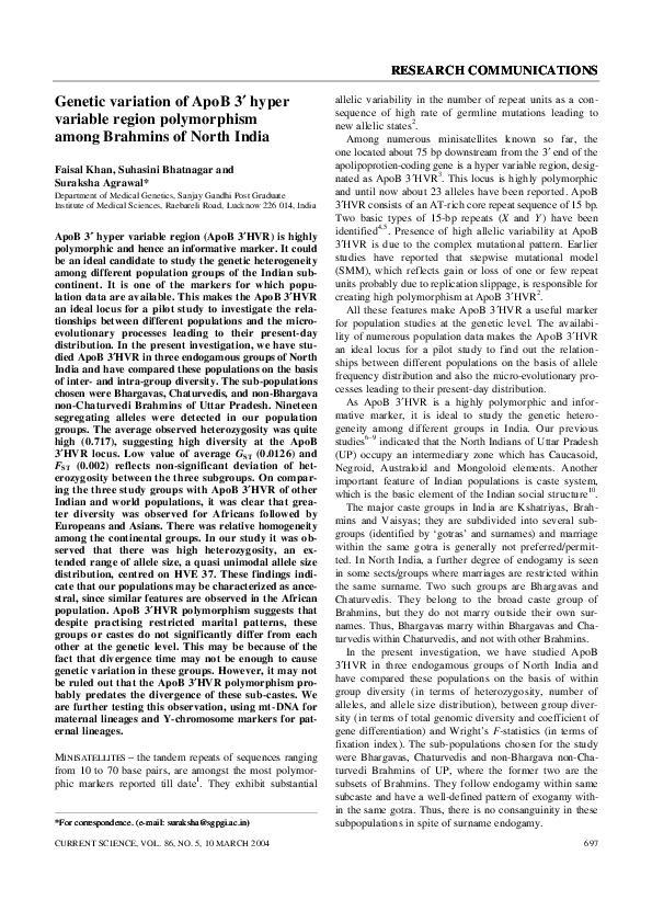 (PDF) Genetic Variation of APOB 3 Hyper Variable Region Polymorphism ...