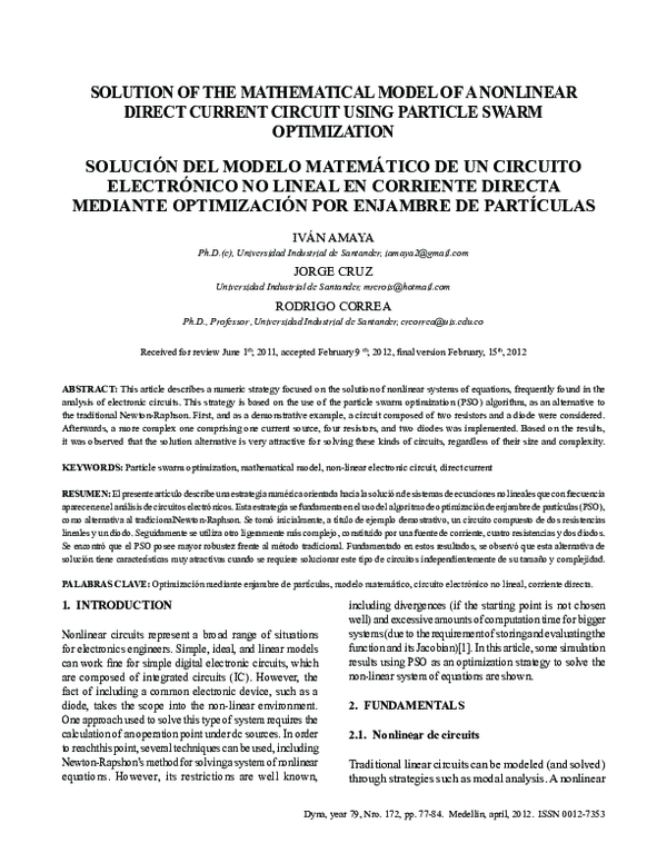 (PDF) Solution of the Mathematical Model of a Nonlinear Direct Current Circuit Using Particle ...