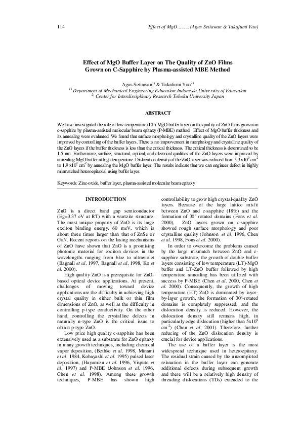 Pdf Effect Of Mgo Buffer Layer On The Quality Of Zno Films Grown On C