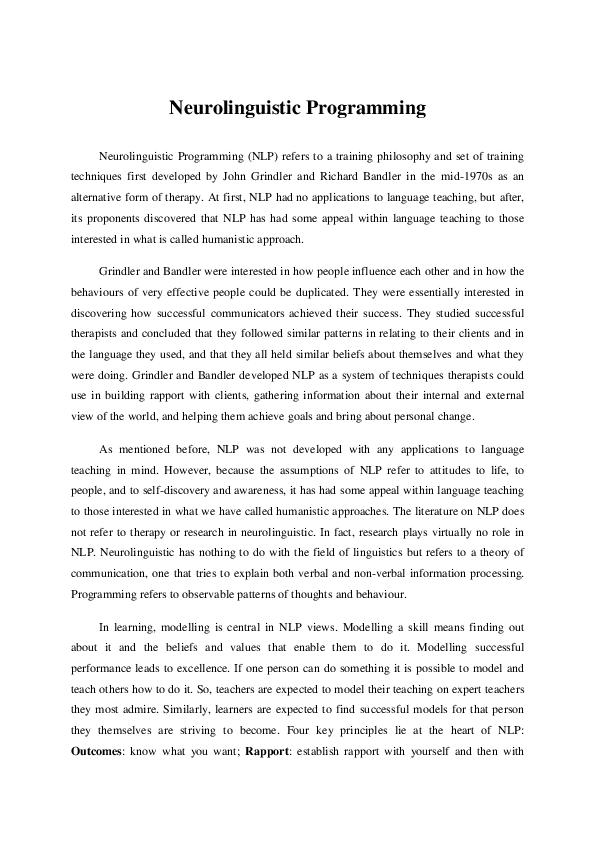 (DOC) Neurolinguistic Programming