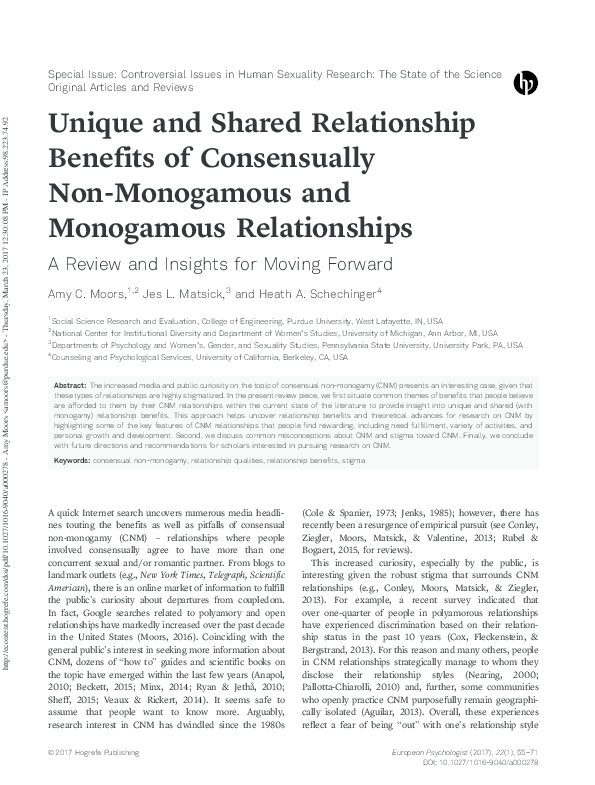 (PDF) Unique and Shared Relationship Benefits of Consensually Non ...