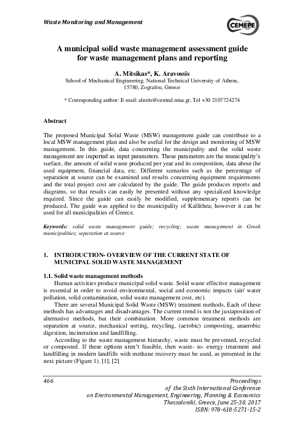 (PDF) A Municipal Solid Waste Management Assessment Guide for Waste ...