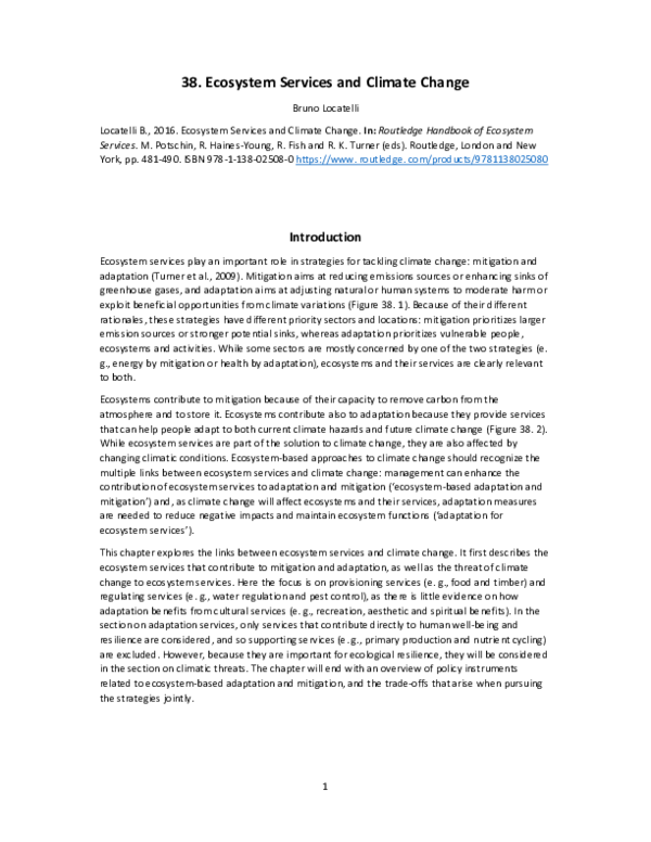 (PDF) Ecosystem Services and Climate Change (PDF) Ecosystem Services and Climate Change
