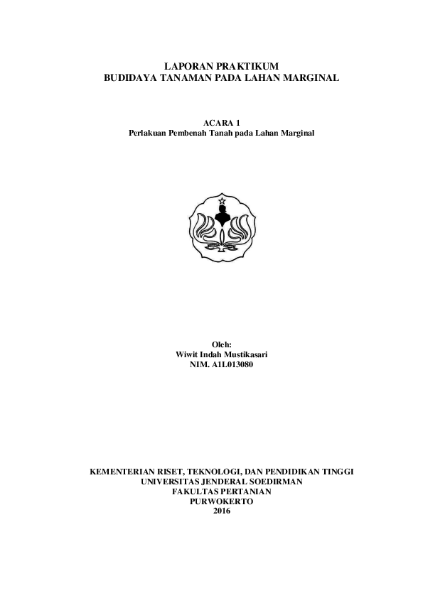 (DOC) LAPORAN PRAKTIKUM BUDIDAYA TANAMAN PADA LAHAN MARGINAL Acara 1 ...