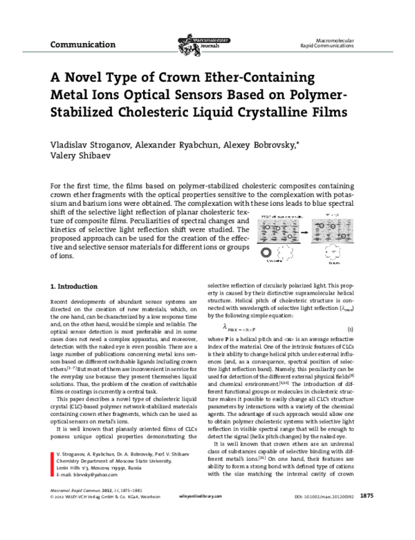 (PDF) A Novel Type of Crown Ether-Containing Metal Ions Optical Sensors Based on Polymer ...