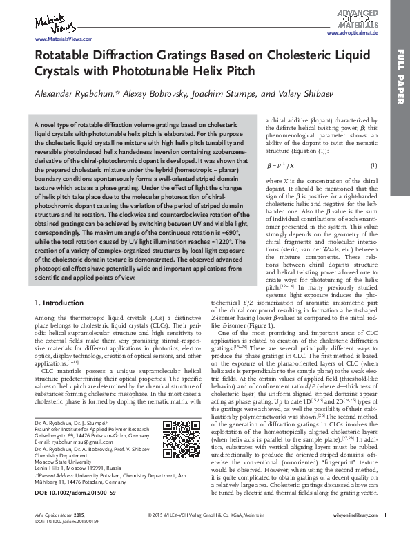 (PDF) Rotatable Diffraction Gratings Based on Cholesteric Liquid ...