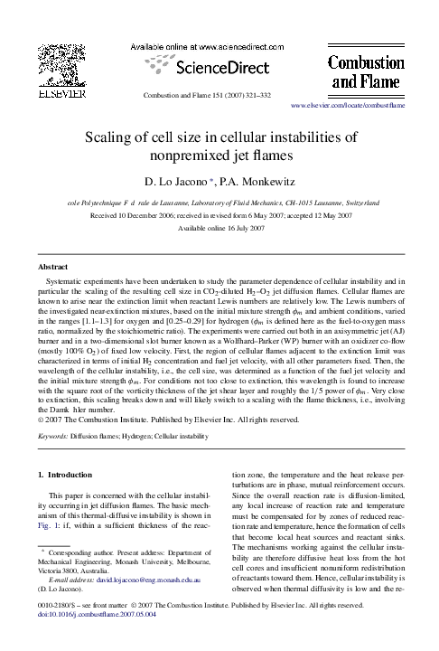 (PDF) Scaling of cell size in cellular instabilities of nonpremixed jet flames