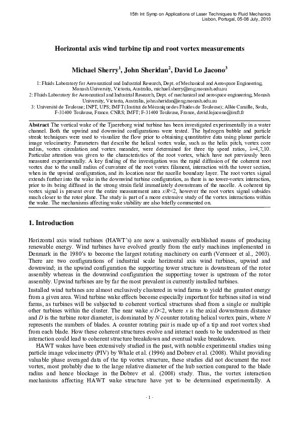 (PDF) Horizontal axis wind turbine tip and root vortex measurements