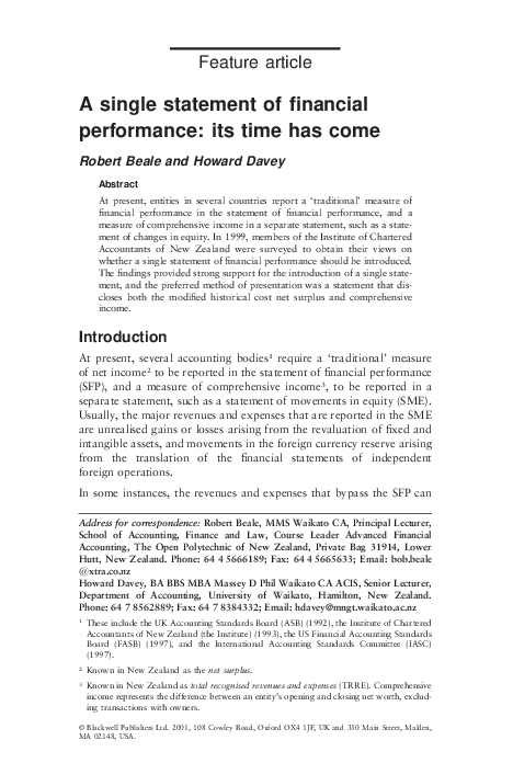 (PDF) A single statement of financial performance: its time has come