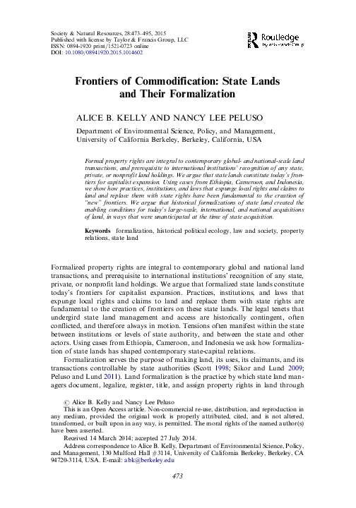 (PDF) Frontiers of Commodification: State Lands and Their Formalization