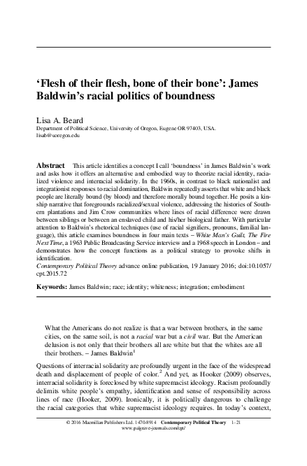 (PDF) 'Flesh of their flesh, bone of their bone': James Baldwin's ...