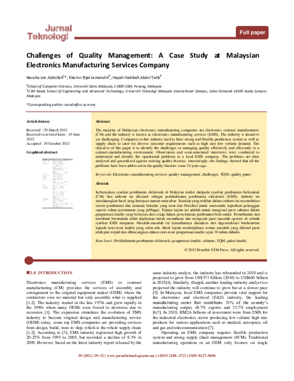 (PDF) Challenges of Quality Management: A Case Study at Malaysian ...