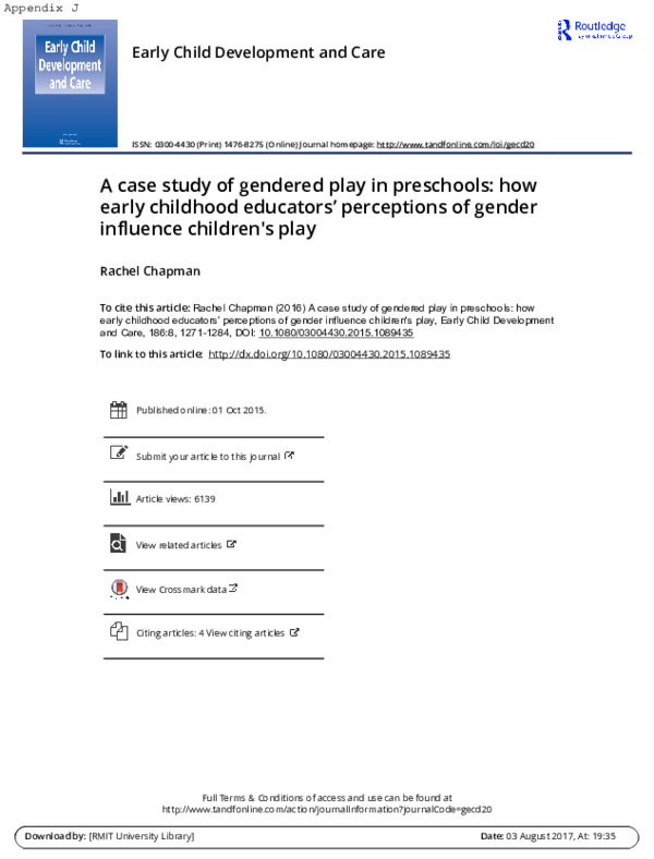 (PDF) A case study of gendered play in preschools - how early childhood ...