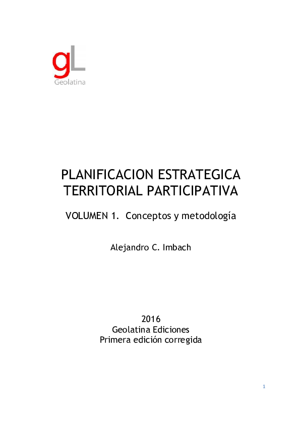 (PDF) PLANIFICACION ESTRATEGICA TERRITORIAL PARTICIPATIVA VOLUMEN 1. Conceptos y metodología