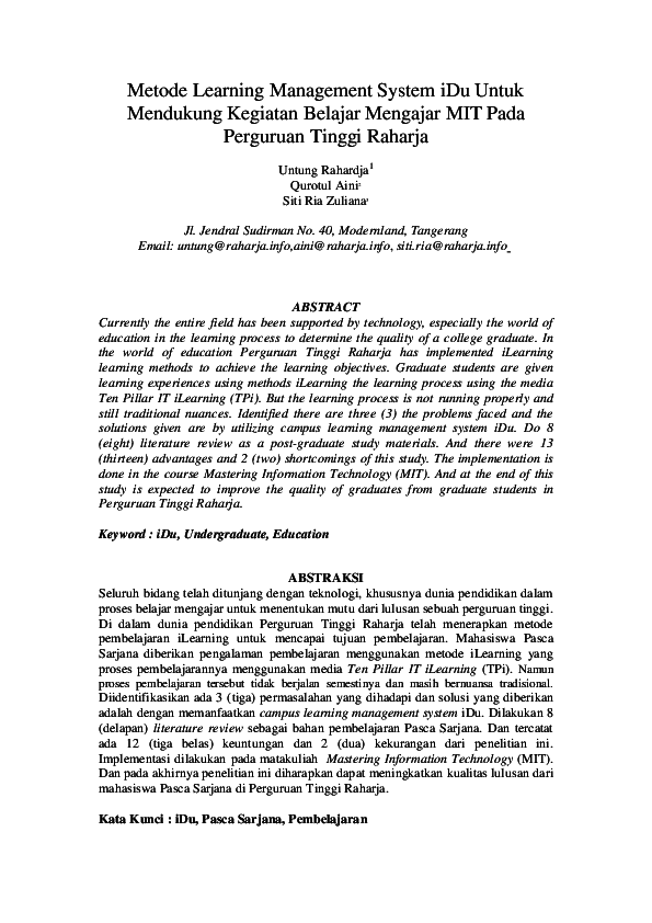 (DOC) Metode Learning Management System iDu Untuk Mendukung Kegiatan ...