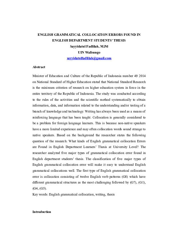 Doc English Grammatical Collocation Errors Found In English