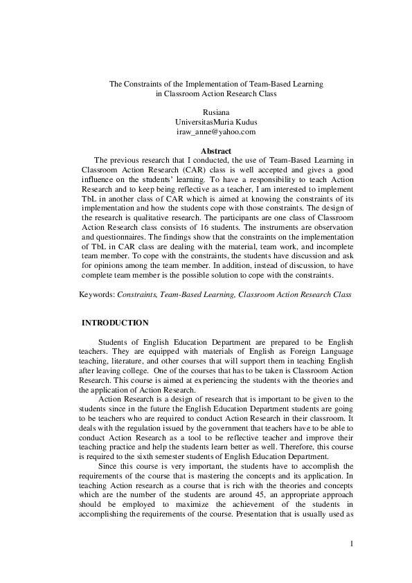 (DOC) The Constraints of the Implementation of Team-Based Learning in ...
