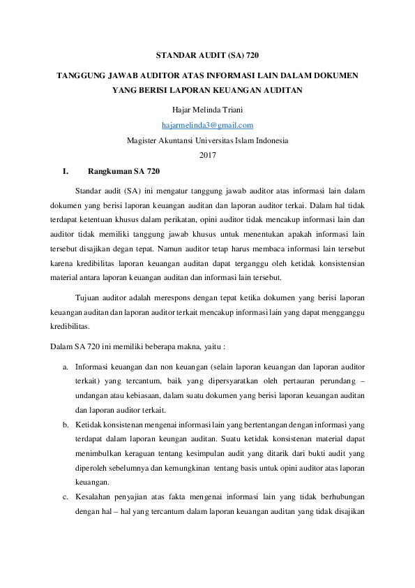 (DOC) STANDAR AUDIT (SA) 720 TANGGUNG JAWAB AUDITOR ATAS INFORMASI LAIN ...