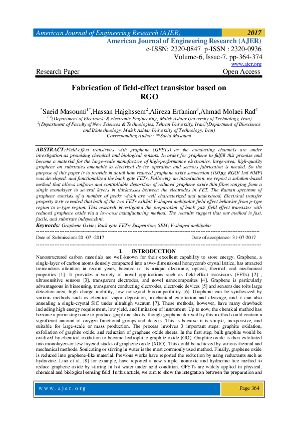 (PDF) Fabrication of field-effect transistor based on RGO