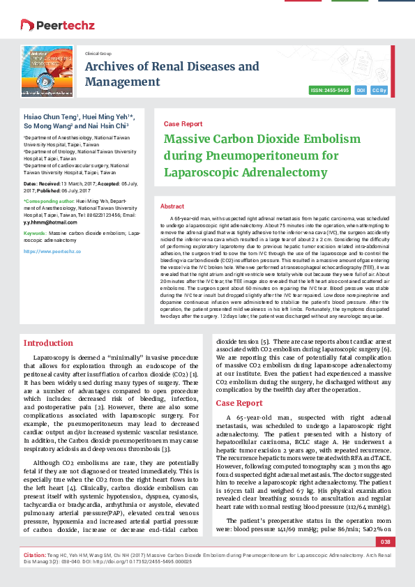 (PDF) Massive Carbon Dioxide Embolism during Pneumoperitoneum for ...