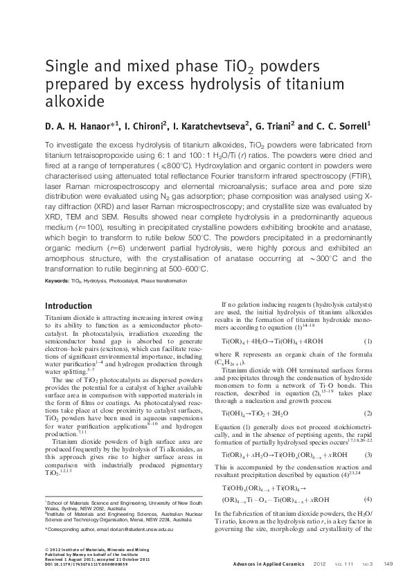 (PDF) Single and mixed phase TiO 2 powders prepared by excess ...
