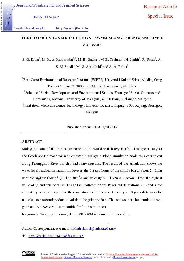 (PDF) FLOOD SIMULATION MODEL USING XP-SWMM ALONG TERENGGANU RIVER