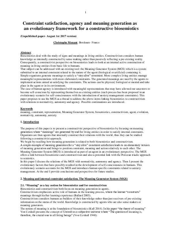 (PDF) Constraint satisfaction, agency and meaning generation as an ...