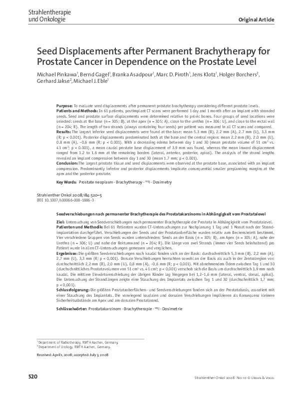 (PDF) Seed Displacements after Permanent Brachytherapy for Prostate ...