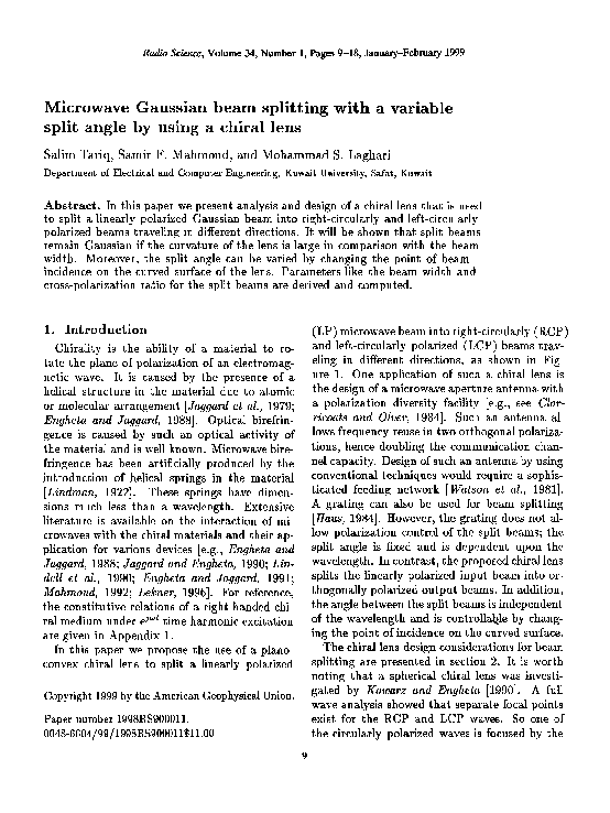 (PDF) Microwave Gaussian beam splitting with a variable split angle by ...