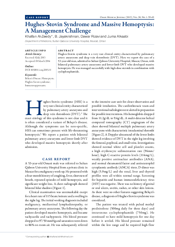 (PDF) Hughes-Stovin Syndrome and Massive Hemoptysis: A Management Challenge