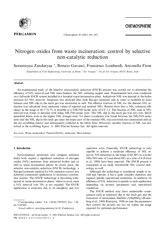 (PDF) Nitrogen oxides from waste incineration: control by selective non ...