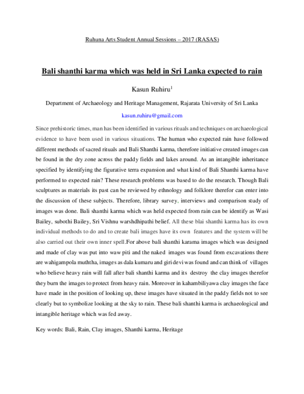(PDF) Bali shanthi karma which was held in Sri Lanka expected to rain