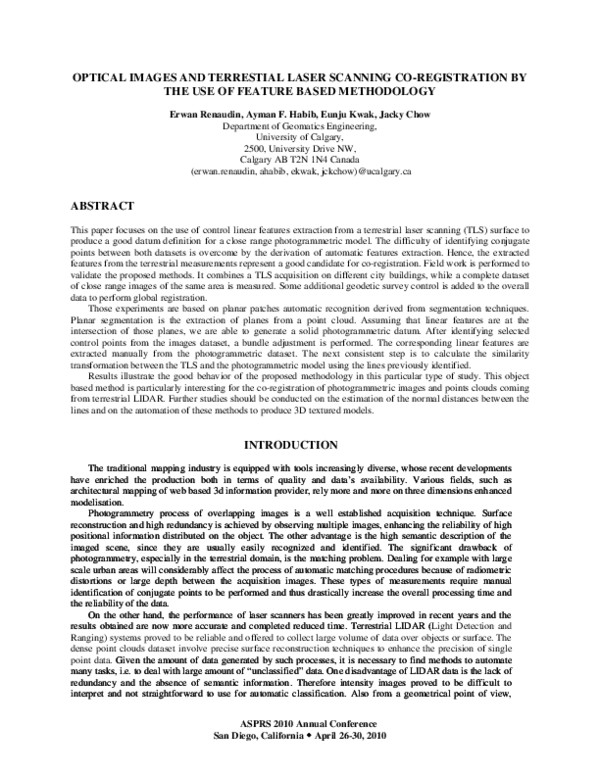 (PDF) Optical Images and Terrestrial Laser Scanning Co-Registration by ...