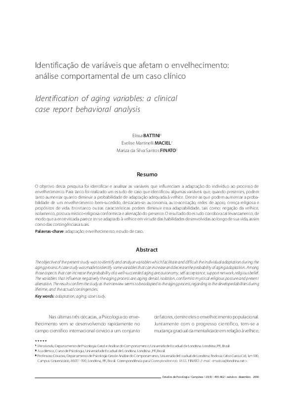 (PDF) Identification of aging variables: a clinical case report ...