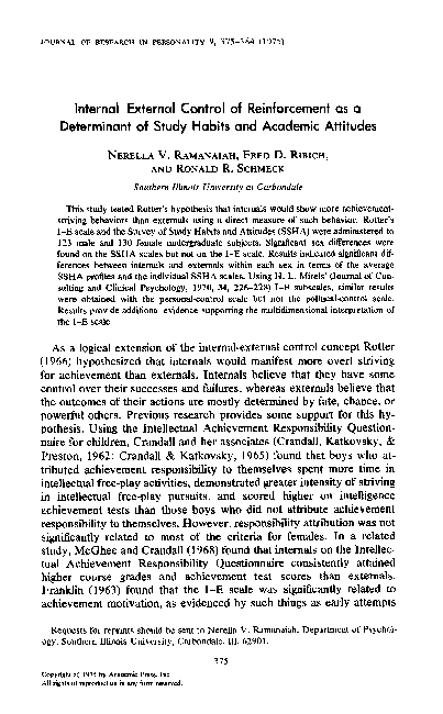 (PDF) Internal external control of reinforcement as a determinant of ...