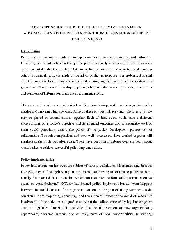 (DOC) KEY PROPONENTS' CONTRIBUTIONS TO POLICY IMPLEMENTATION APPROACHES AND THEIR RELEVANCE IN ...