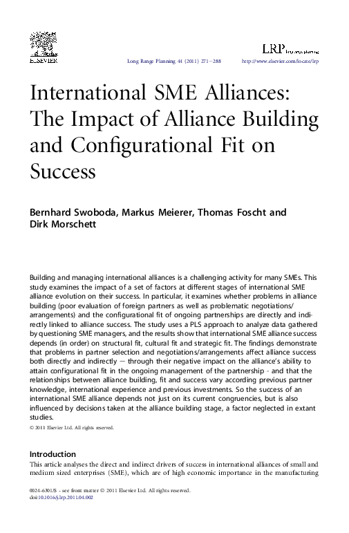 (PDF) International SME Alliances: The Impact of Alliance Building and ...