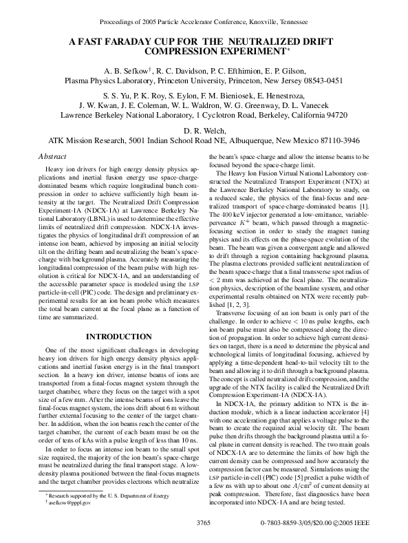 (PDF) A Fast Faraday Cup for the Neutralized Drift Compression Experiment