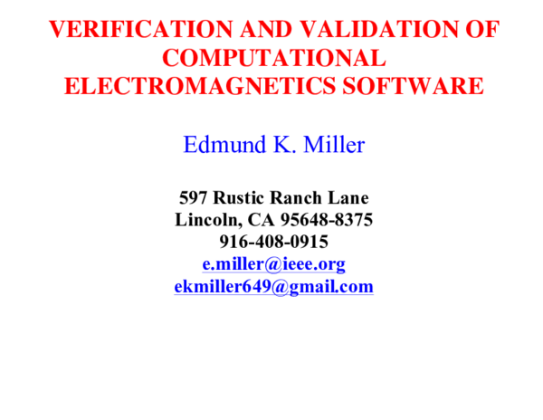 (PDF) Presentation-VERIFICATION AND VALIDATION OF COMPUTATIONAL ELECTROMAGNETICS SOFTWARE