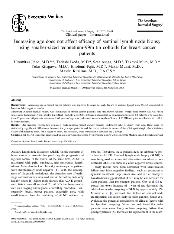 (PDF) Increasing age does not affect efficacy of sentinel lymph node ...