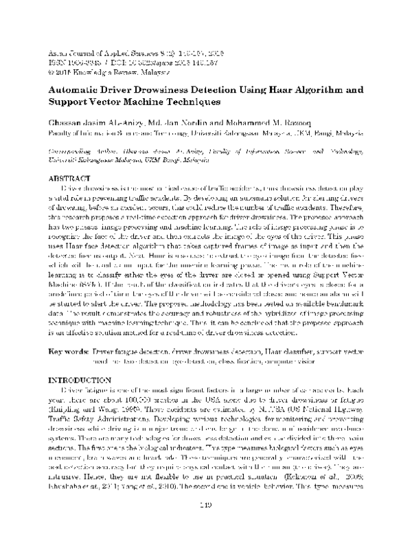 Pdf Automatic Driver Drowsiness Detection Using Haar Algorithm And Support Vector Machine